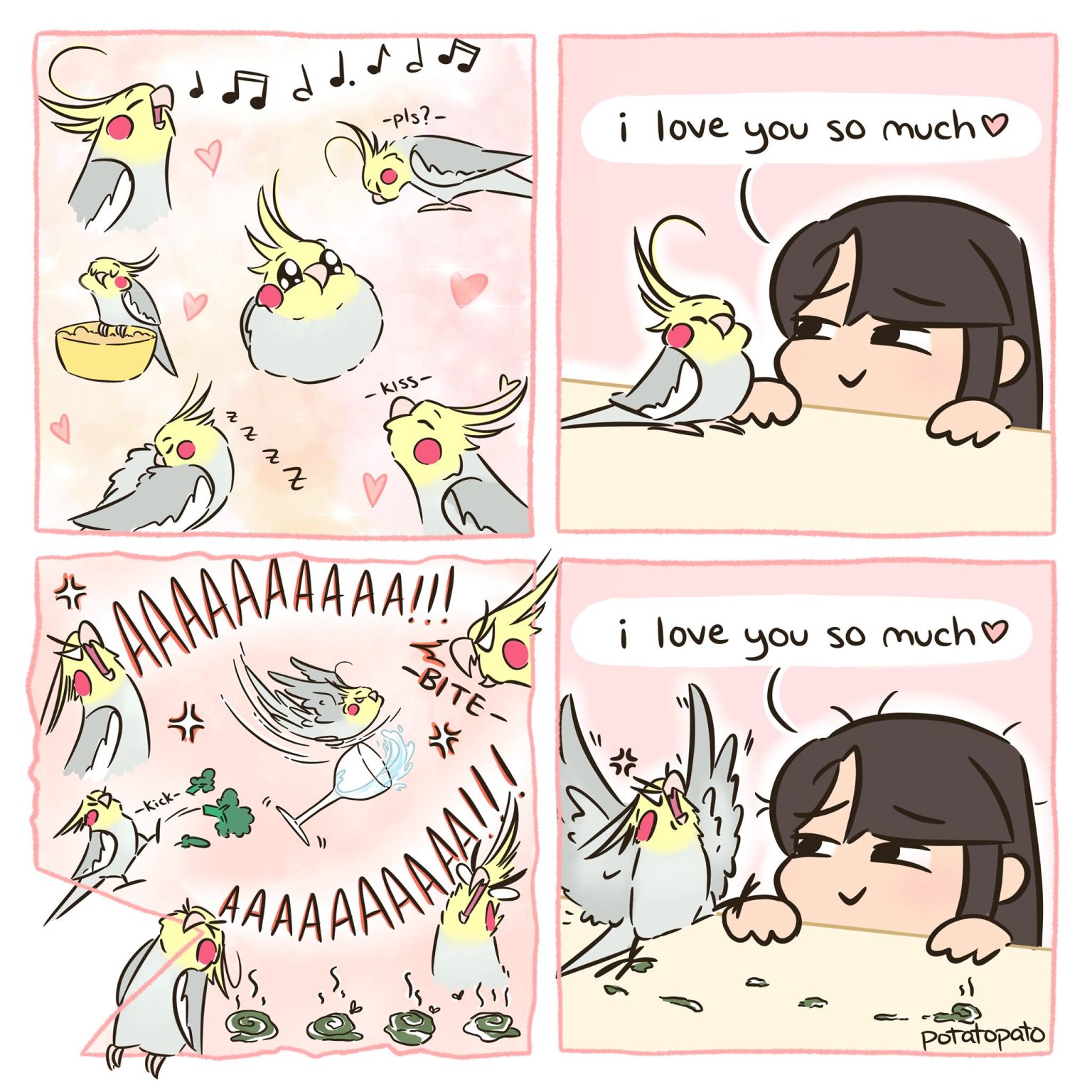 20 Potatopato Comics Portrays The Cute Of Parrot and Human | Comics To Read